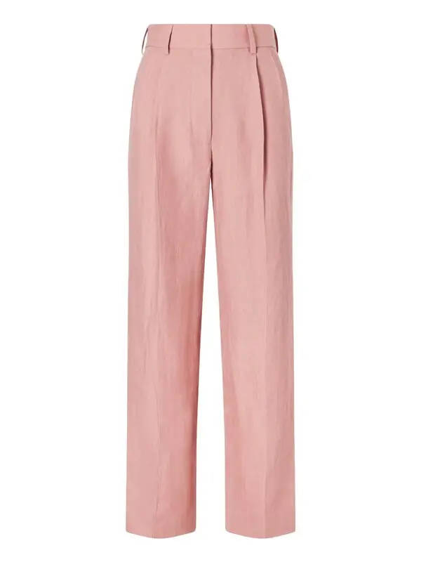 BLAZÉ MILANO Sun Fox Pleated Linen Straight-leg Pants - Pink