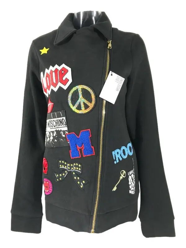 Moschino Embellished Zip-up Casual Jacket - Black