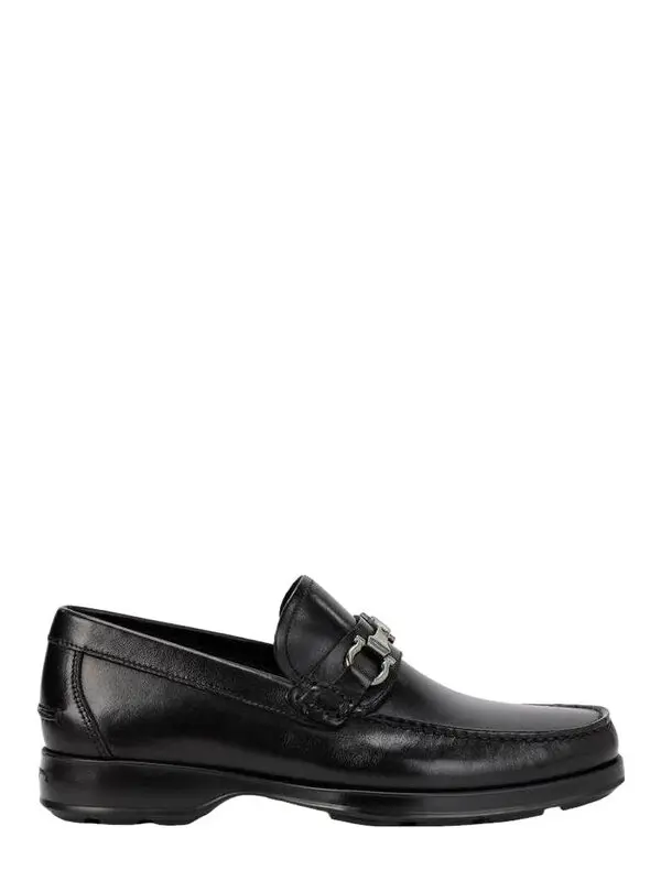 FERRAGAMO Leather Horsebit Loafers - Black