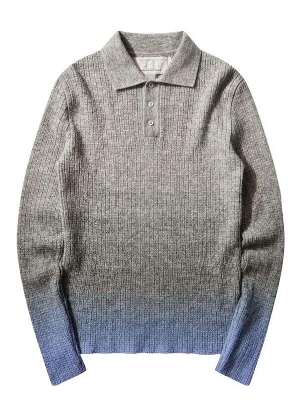 ERL Ribbed Knit Polo Sweater - Gray