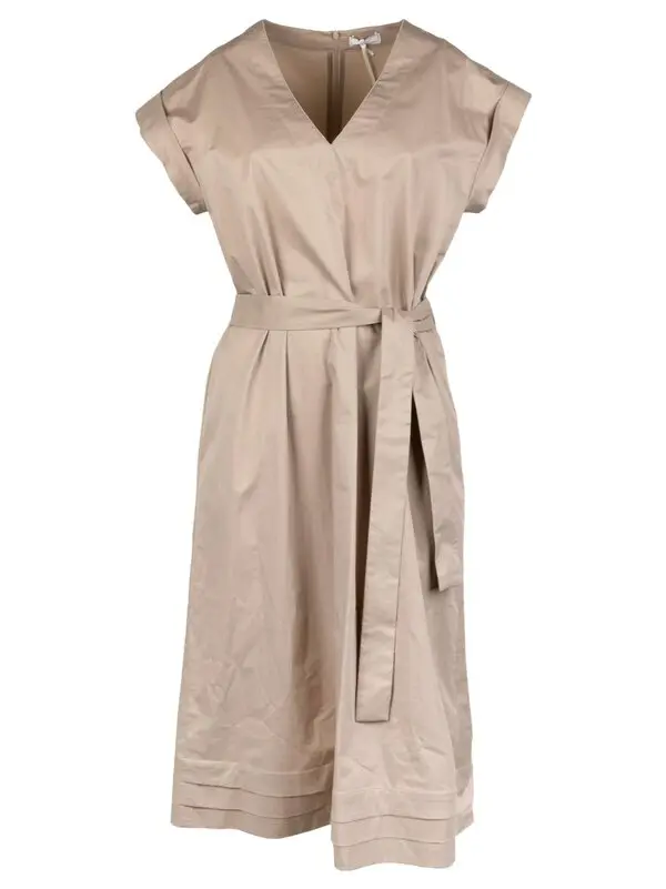 Peserico Belted V-neck Dress With Short Sleeves And Side Ties - Nude