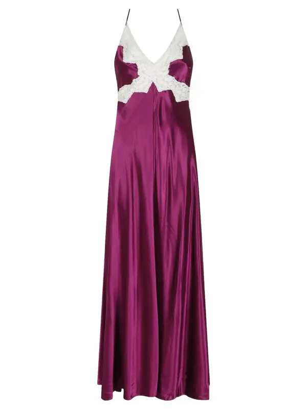 Alberta Ferretti V-neck Lace Trim Maxi Dress - Multicolor