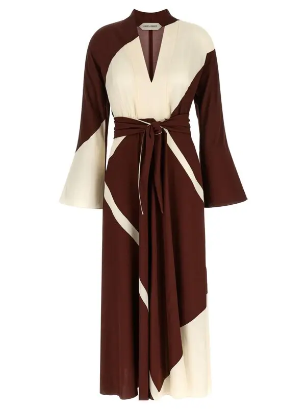 Alberta Ferretti Belted V-neck Dress - Brown
