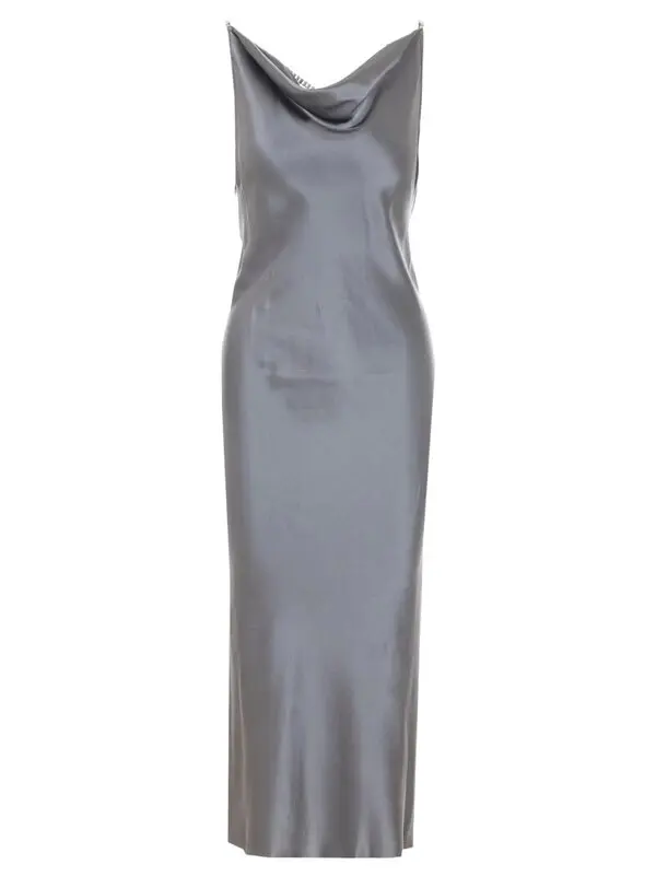 Patrizia Pepe Sleeveless Cowl Neck Crystal Trim Dress - Gray