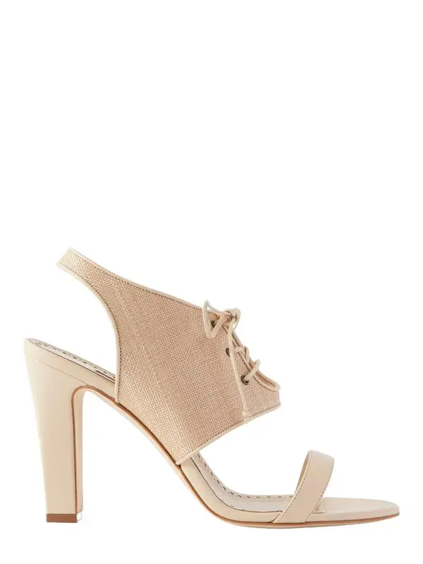 Manolo Blahnik Goupil Raffia Trimmed Leather Sandals - Nude