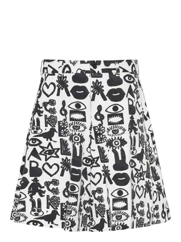 Comme Des Garçons Belt Loop Shorts With Graphic Print - White