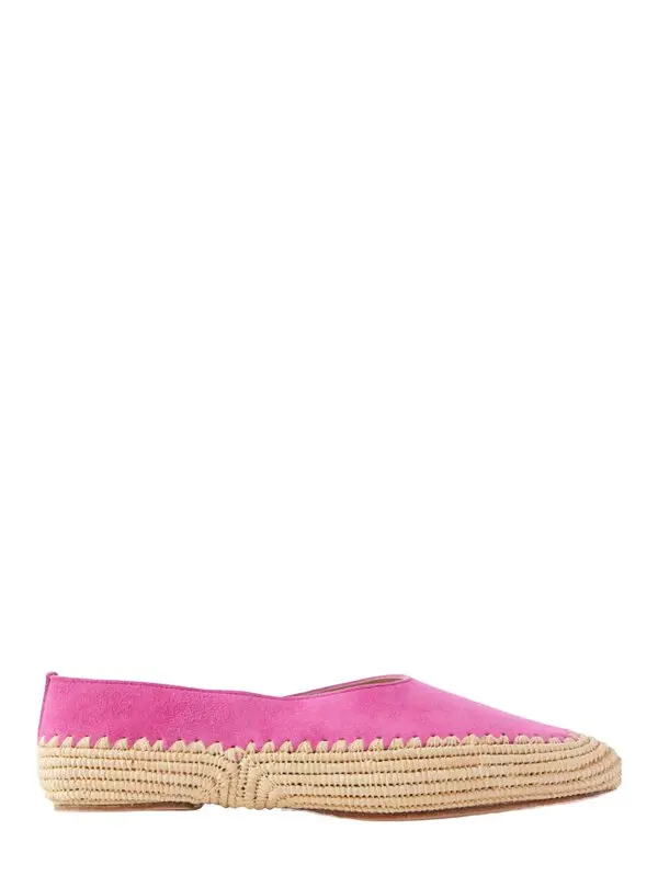 Gabriela Hearst Suede And Raffia Pointed Toe Ballet Flats - Nude