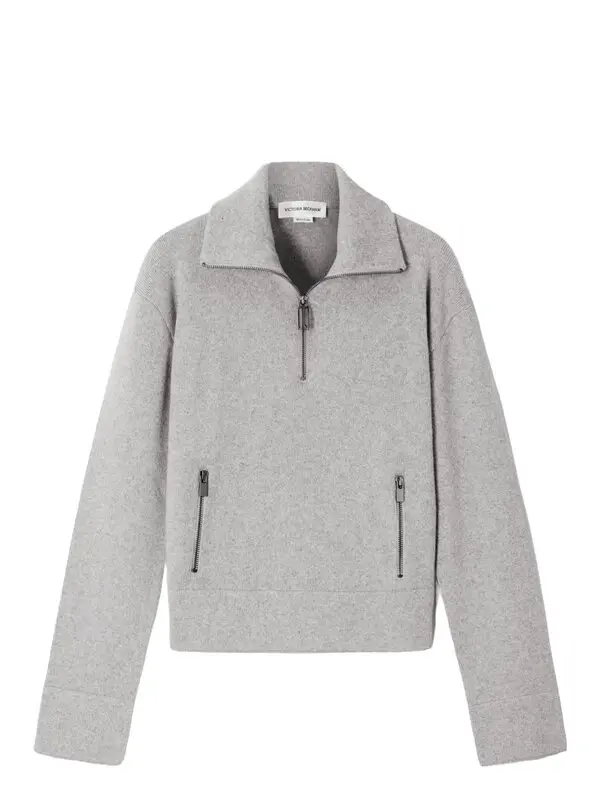 Victoria Beckham Wool And Cashmere-blend Half-zip Sweater - Gray