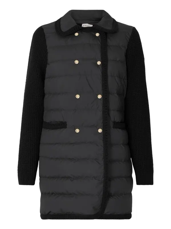 Moncler Double-breasted Wool And Cashmere-blend Cardigan With Quilted Shell Down Front - Black