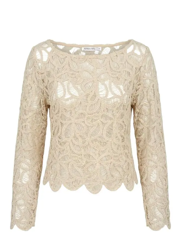 Patrizia Pepe Embroidered Lace Top - Natural Sand