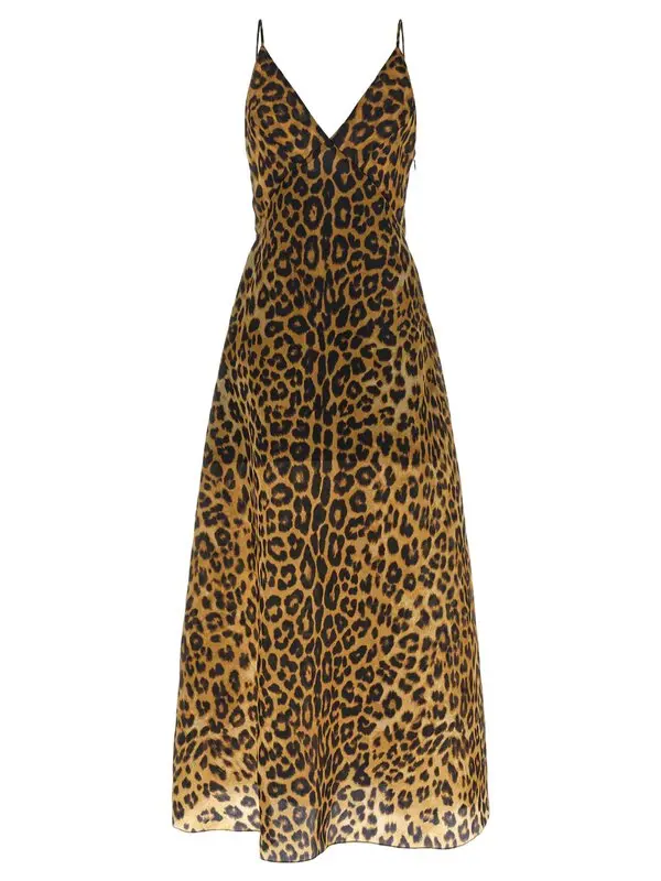 Alberta Ferretti Leopard Print V-neck Maxi Dress - Brown