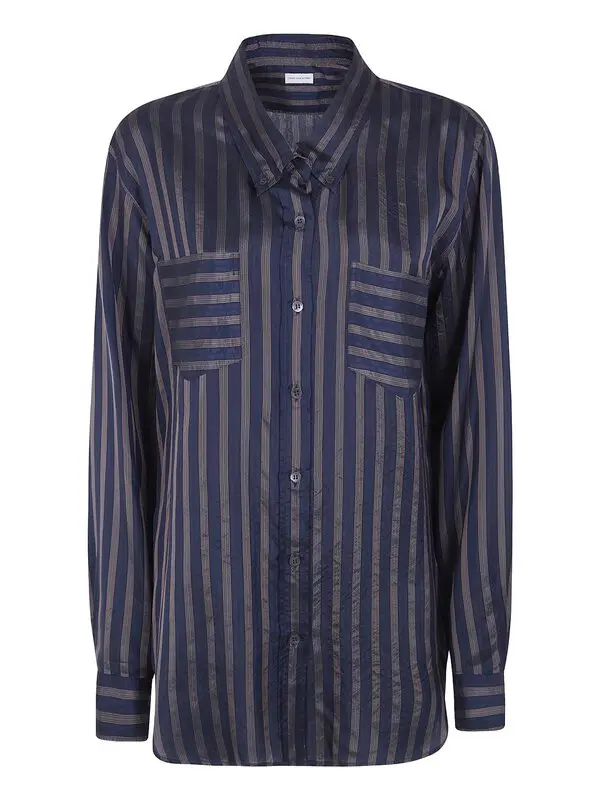 Dries Van Noten Striped Long Sleeve Shirt - Navy Blue