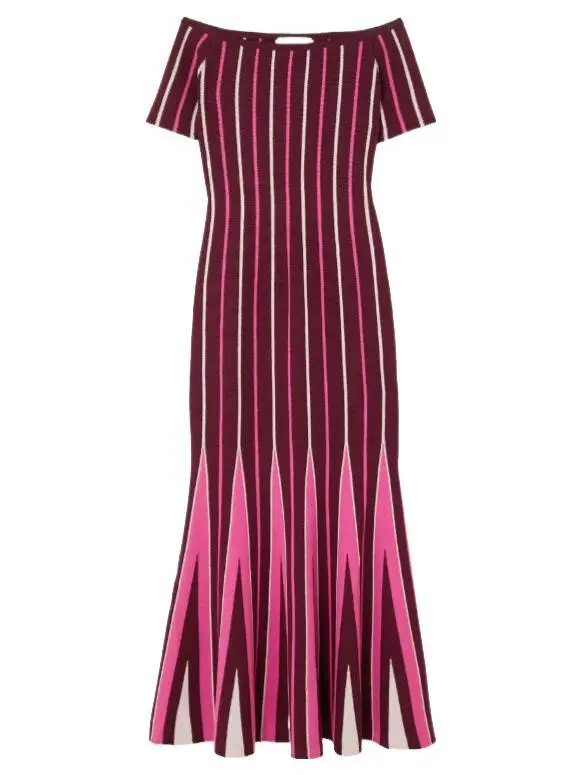 Gabriela Hearst Medea Off-the-shoulder Striped Wool Maxi Dress - Red