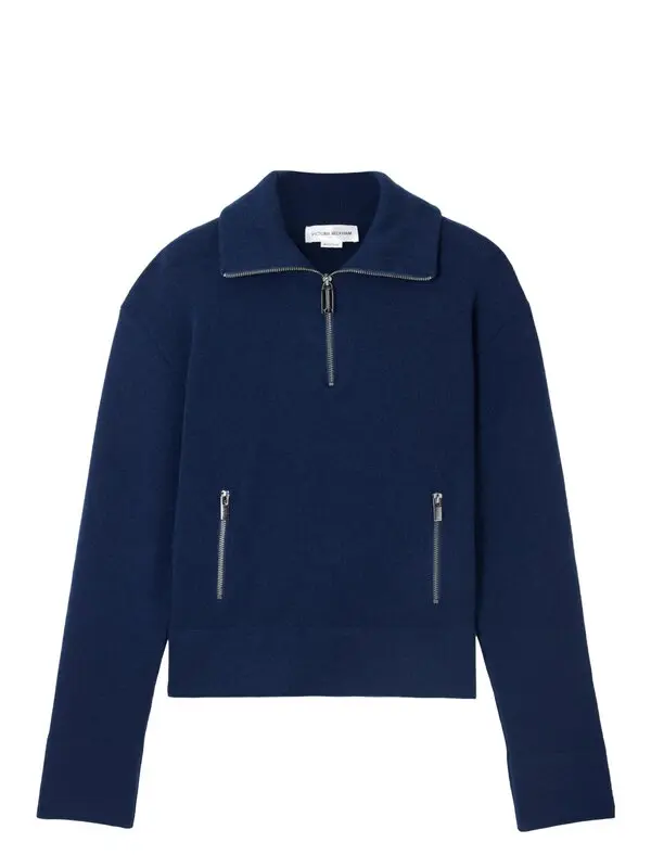 Victoria Beckham Wool And Cashmere-blend Half-zip Sweater - Blue