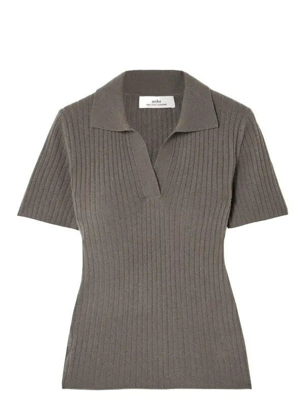 Arch4 Ribbed Knit V-neck Sweater - Gray