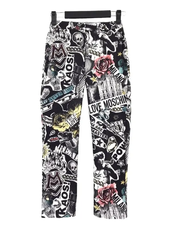 Moschino Print Straight Leg Pants - Black