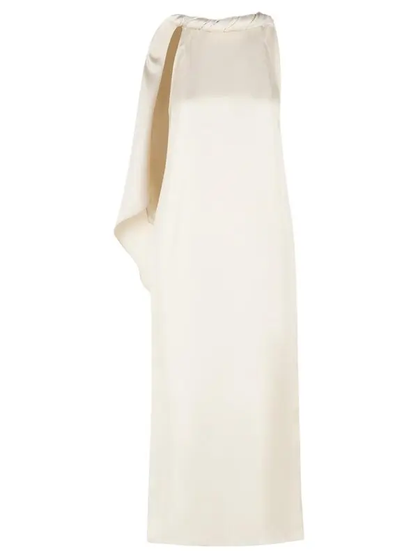 Loulou De Saison Sleeveless Collared Scarf Midi Dress With Draped Details - White