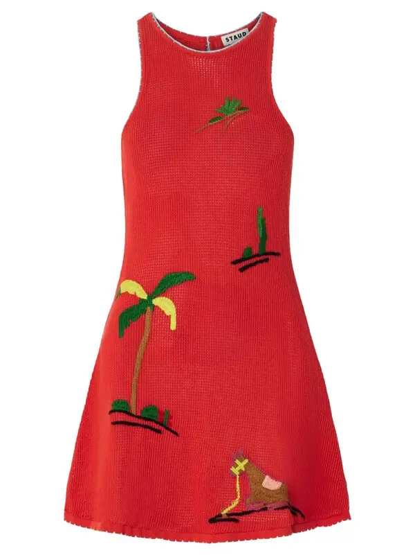 Staud Marea Embroidered Mini Dress - Orange