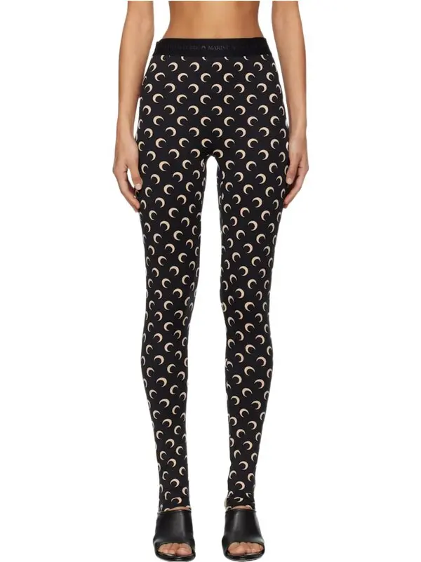 MARINE SERRE Recycled Moon Jersey Stirrup Leggings - Black