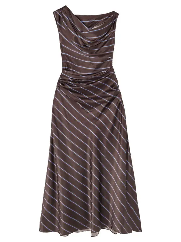 Staud Phare Pleated Striped Dress - Brown