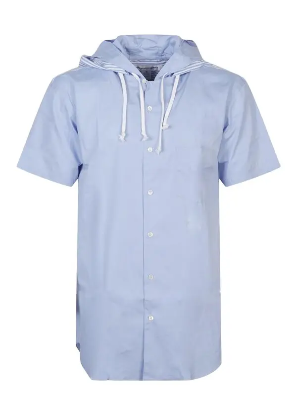 Comme Des Garçons Striped Hooded Shirt - Blue