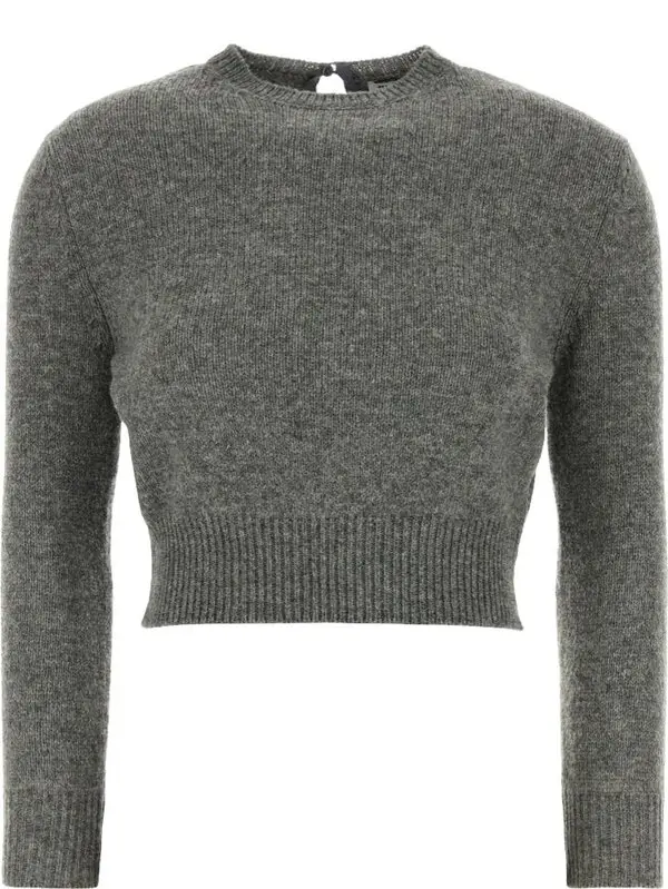 JIL SANDER Cropped Crew Neck Knitted Sweater - Grey