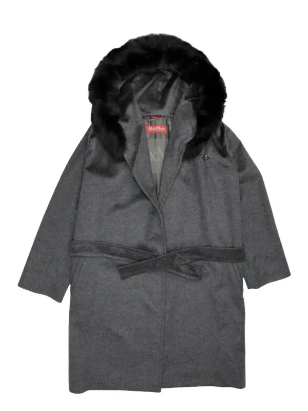 Max Mara Wool Blend Coat With Fur Trimmed Hood - Gray