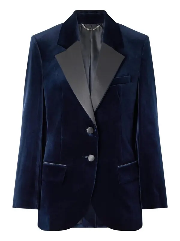 Victoria Beckham Velvet Blazer With Satin Trim - Black