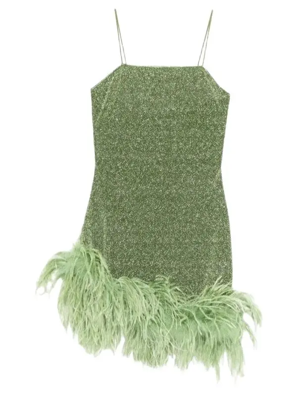 Oseree Lumiere Feather-trim Mini Dress - Green
