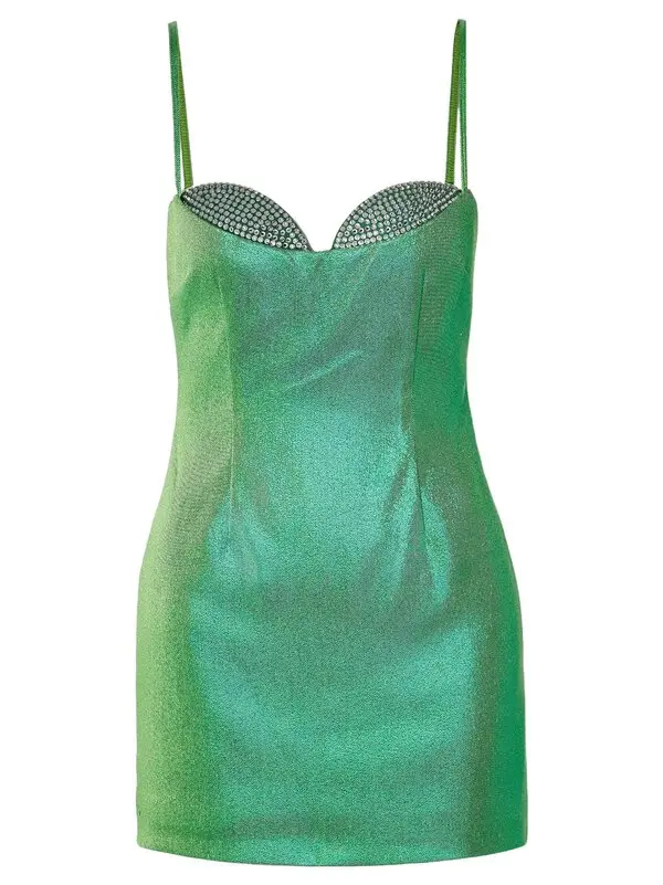 AREA Crystal-embellished Metallic Jersey Mini Dress - Green