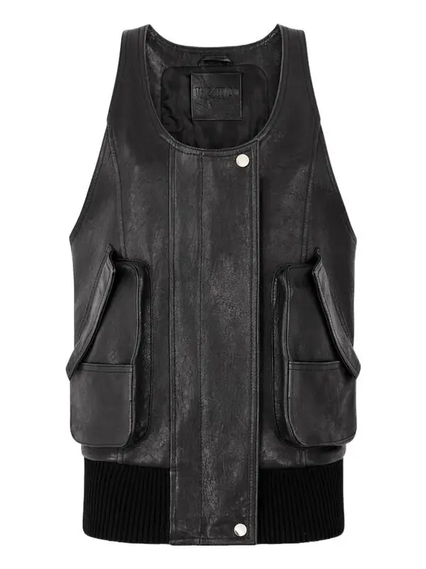 Attico Sleeveless Crew Neck Blouson With Patch Pockets - Black