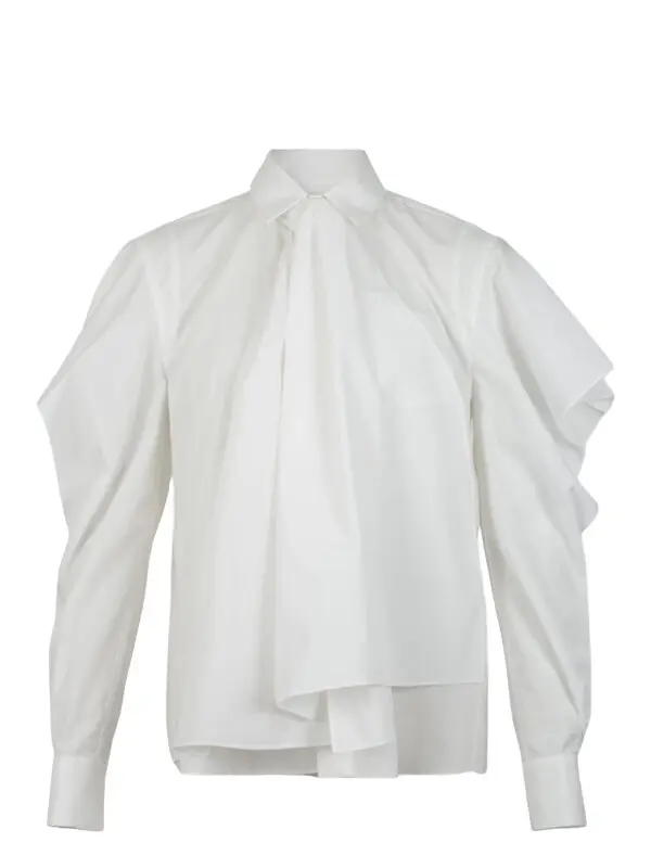 Sacai Tie-neck Ruffled-sleeve Shirt - White