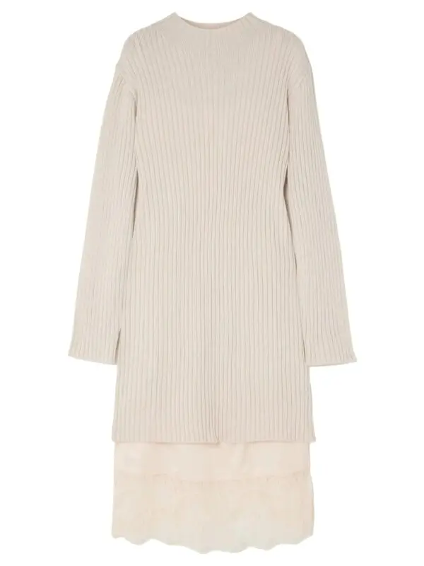 Staud Willow Layered Lace Trim Dress - Off White