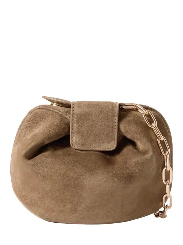 Gabriela Hearst Soft Demi Suede Clutch With Gold Tone Chain - Brown