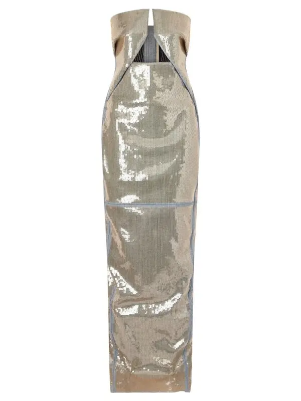 Rick Owens Strapless Cutout Sequined Denim Gown - Nude