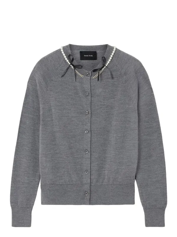 Simone Rocha Embellished Wool And Silk-blend Cardigan - Gray