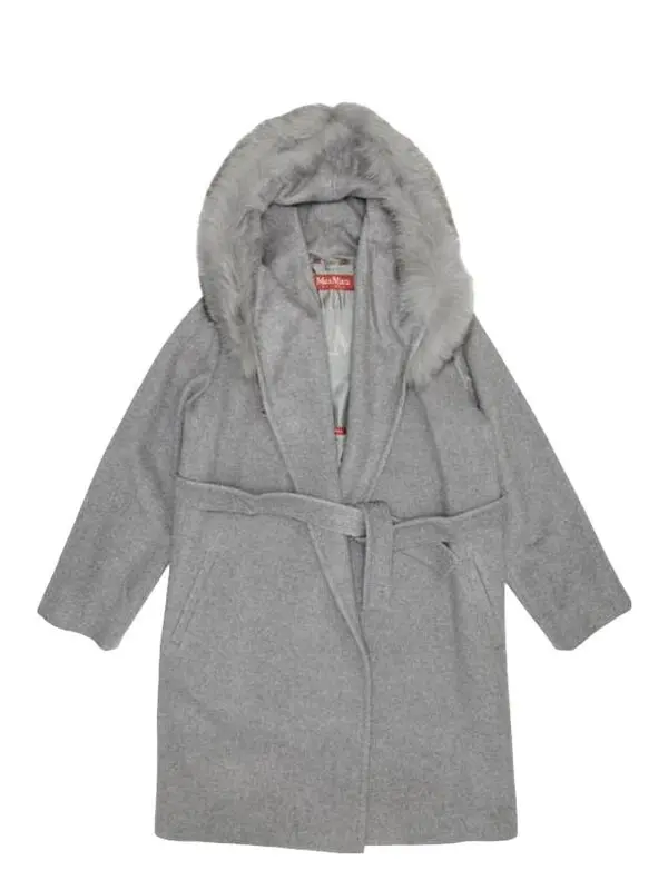 Max Mara Wool Hooded Coat With Fur Trim - Gray