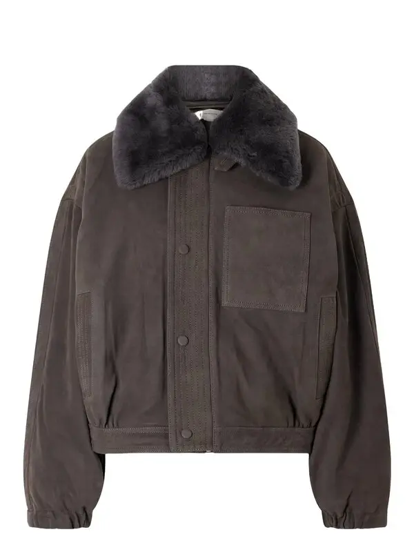 Victoria Beckham Shearling-trimmed Nubuck Bomber Jacket - Black