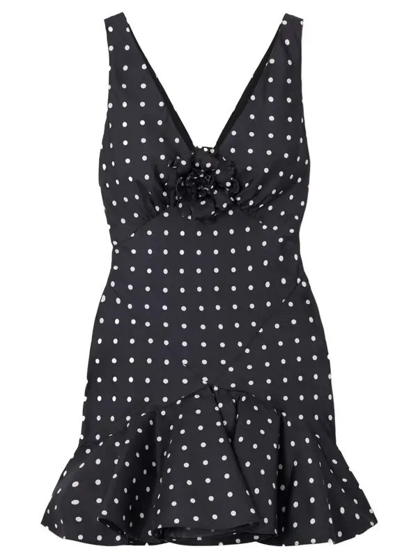 RODARTE Embellished Polka-dot Silk-twill Mini Dress - Black