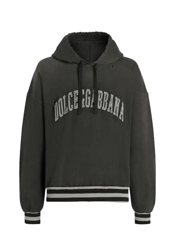 Dolce & Gabbana Distressed Logo Hoodie - Black