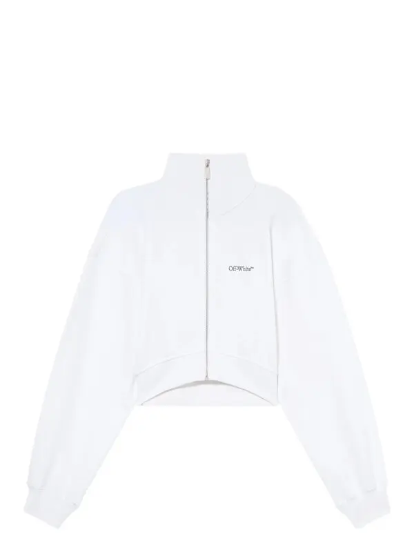 Off-White Cropped Zip-up Jacket With Floral Graphic - Night White