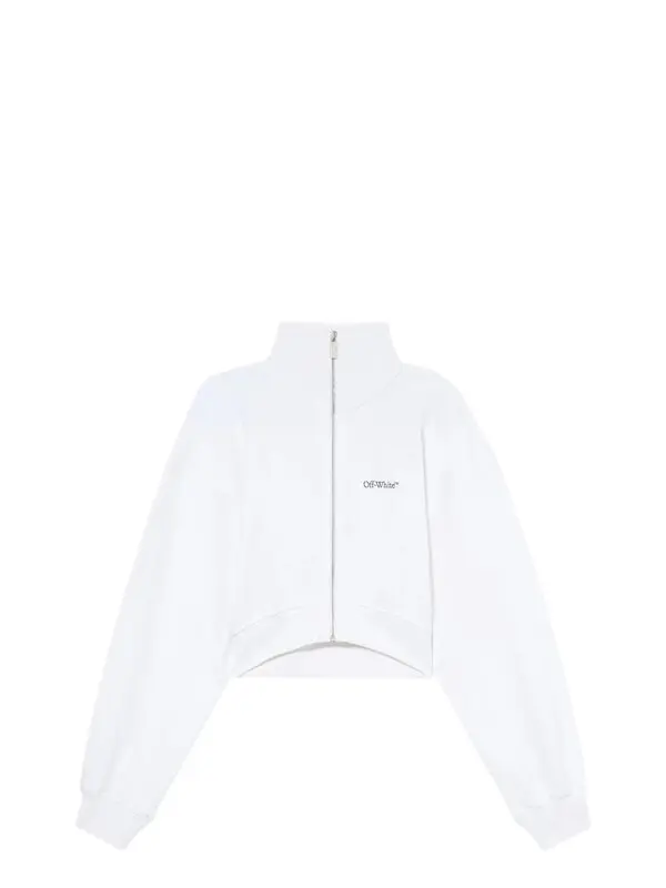 Off-White Cropped Zip-up Jacket With Floral Graphic - White Night