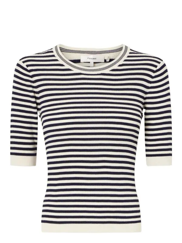 FRAME Striped Cotton-blend T-shirt - Black