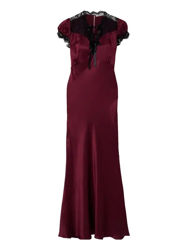 RODARTE Lace-trimmed Silk-satin Midi Dress - Brown