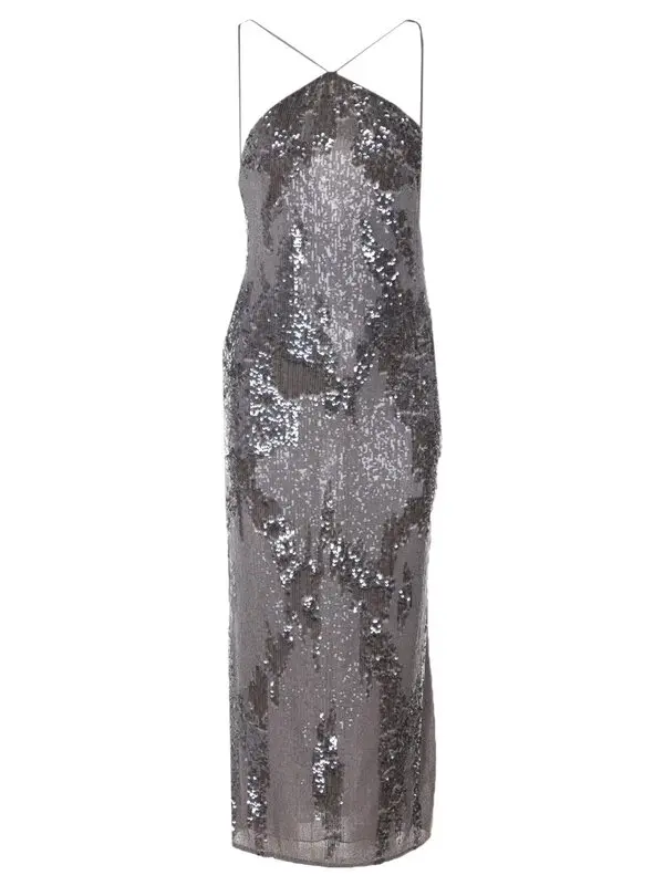 Patrizia Pepe Sequined Strappy Midi Dress - Gray