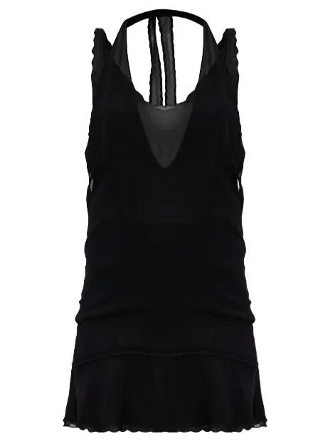 KNWLS Sleeveless Tiered Mini Dress With Ruffled Trim - Black