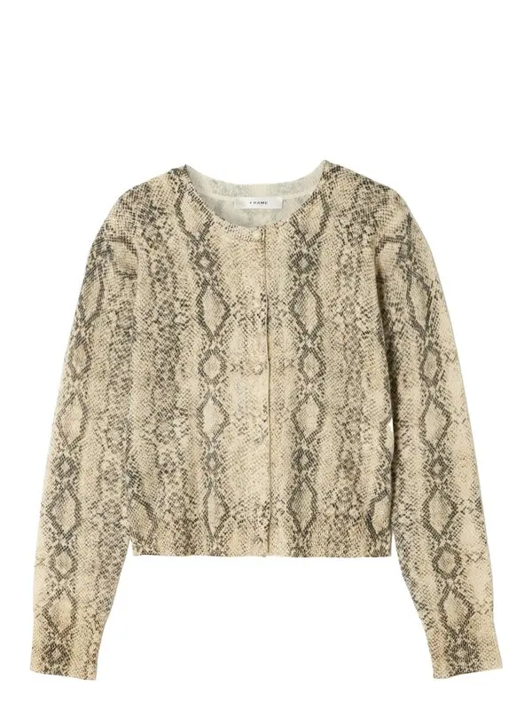 FRAME Snake Print Cashmere Cardigan - Nude