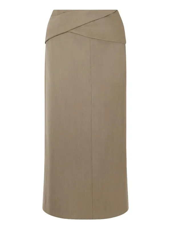 Victoria Beckham Belted Wool-blend Twill Midi Skirt - Gray