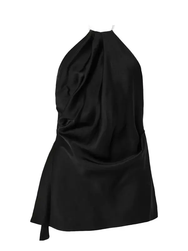 Victoria Beckham Gathered Satin Top With Chain Embellishment - Black