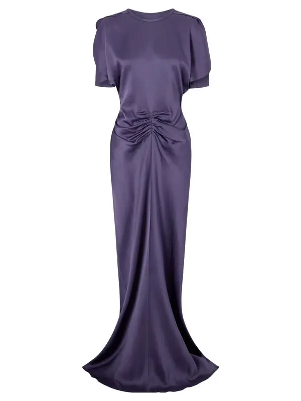 Victoria Beckham Ruched Satin Gown - Blue